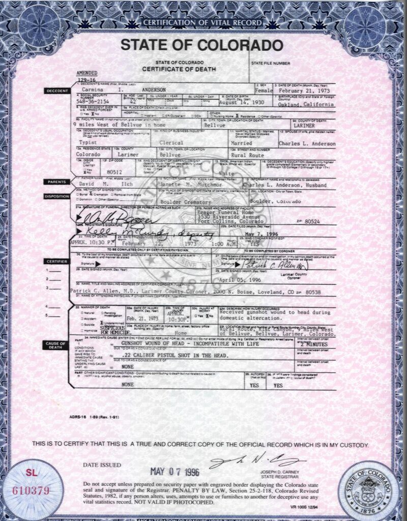 Amended Death Certificate and Explanation - Lisa Cappeli Coppel